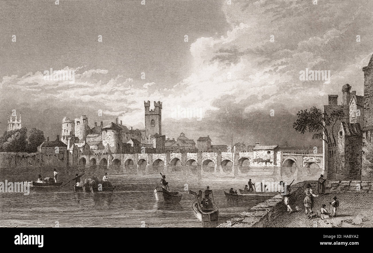 19th Century view of Thormond Gate Bridge crossing the River Shannon ...