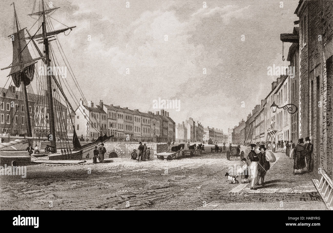 19th Century view of shipping in the River Farset moored to Chichester ...
