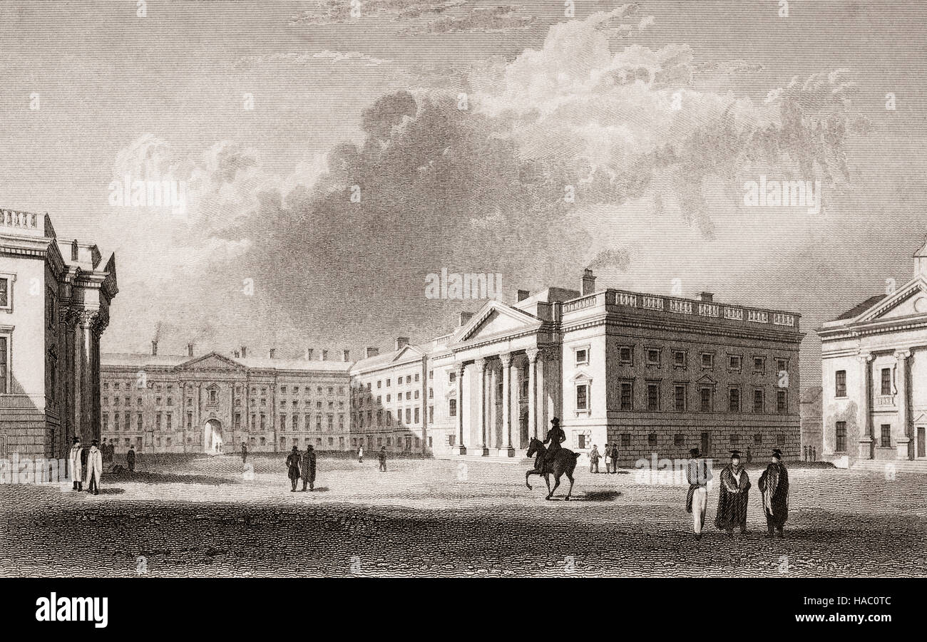 19th Century view of Parliament Square in Trinity College (TCD) Dublin ...