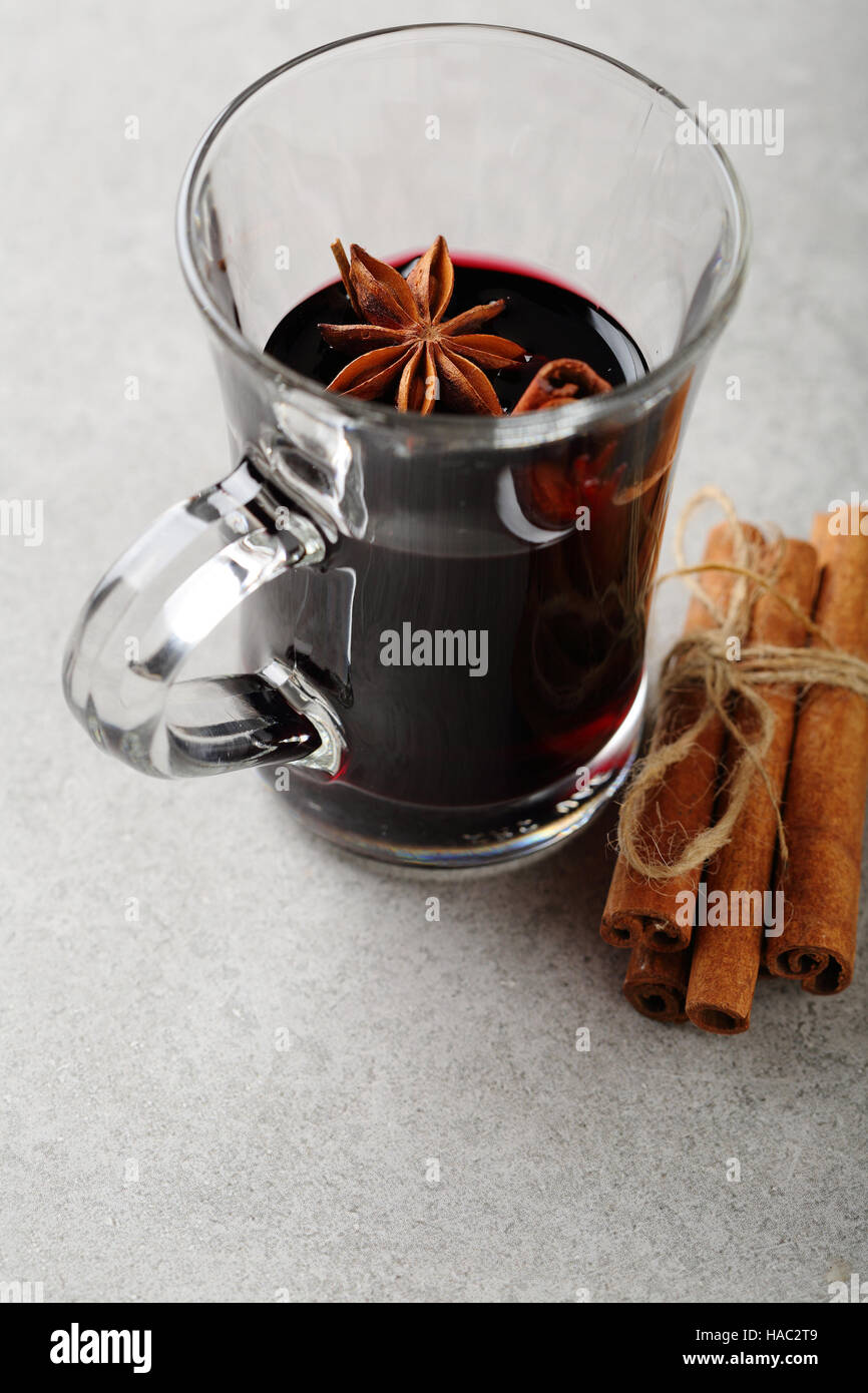 Seasonal winter red wine with spice, holiday Stock Photo - Alamy