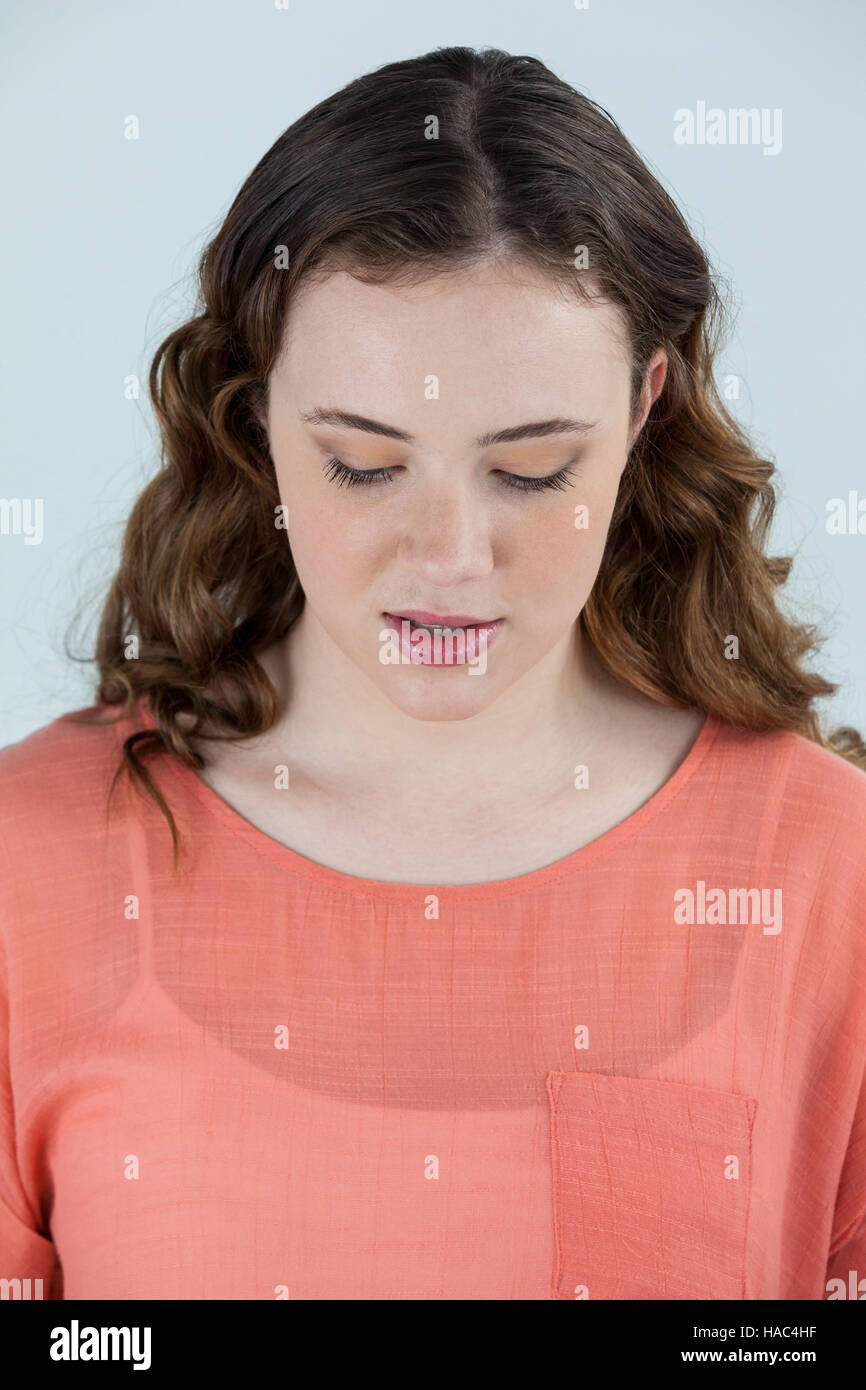 Beautiful woman looking down hi-res stock photography and images - Alamy