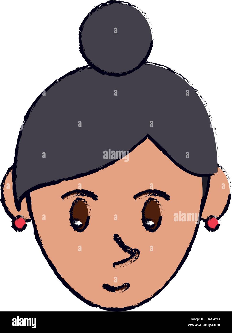 drawing face cartoon girl red rings gray hair vector illustration eps ...