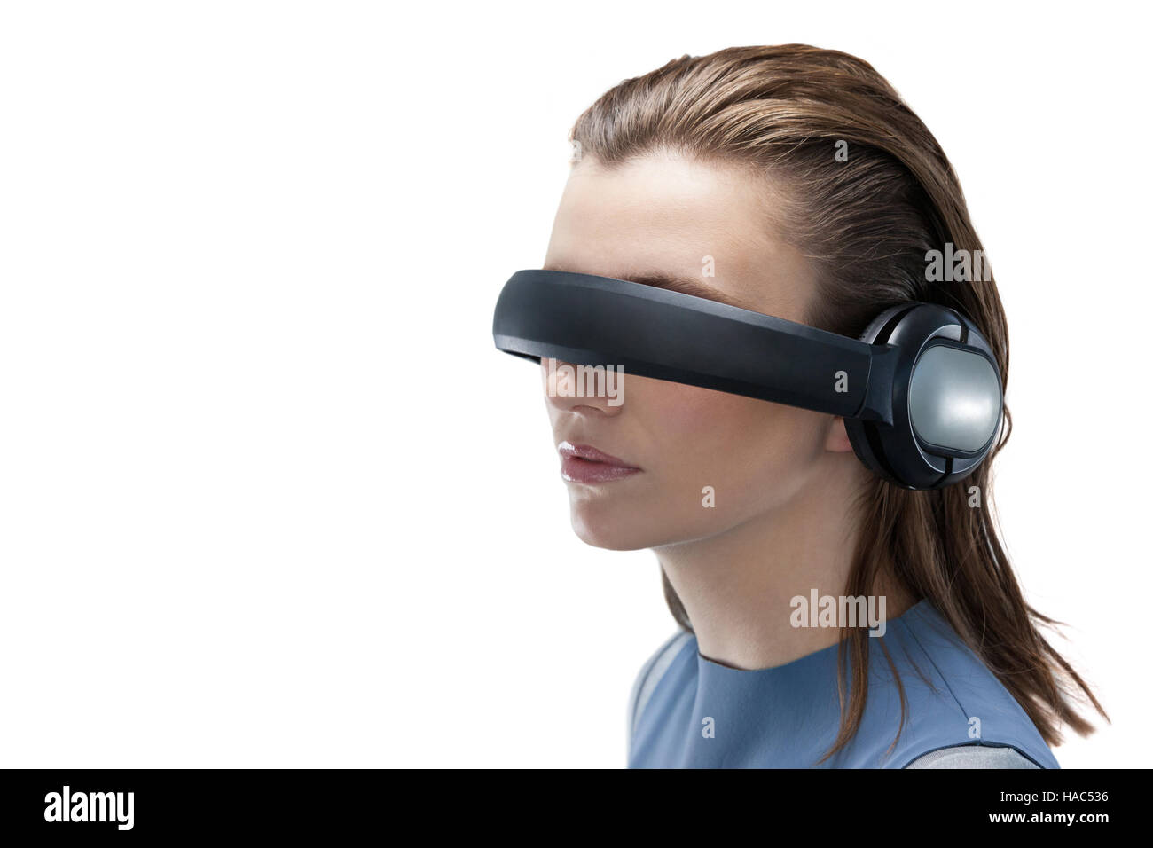 Woman using futuristic augmented Cut Out Stock Images & Pictures - Alamy