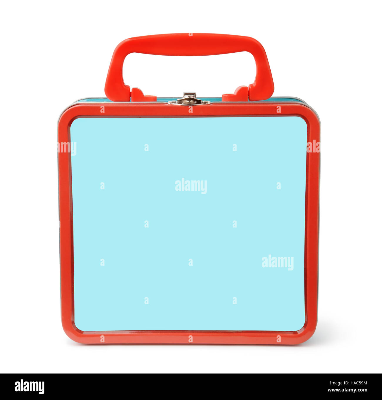 Front view of tin lunch box isolated on white Stock Photo - Alamy