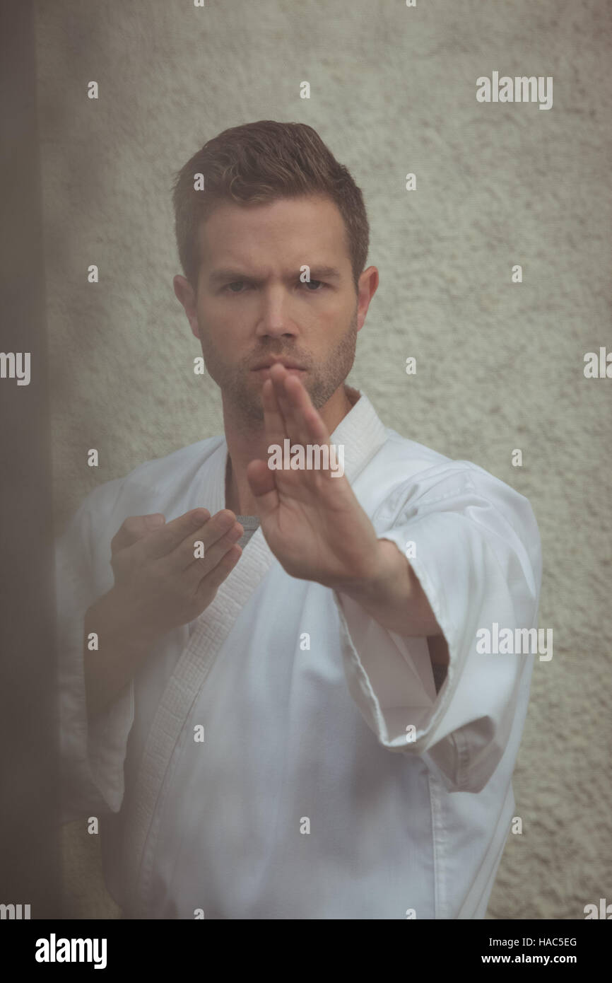 Karate player performing karate stance Stock Photo - Alamy