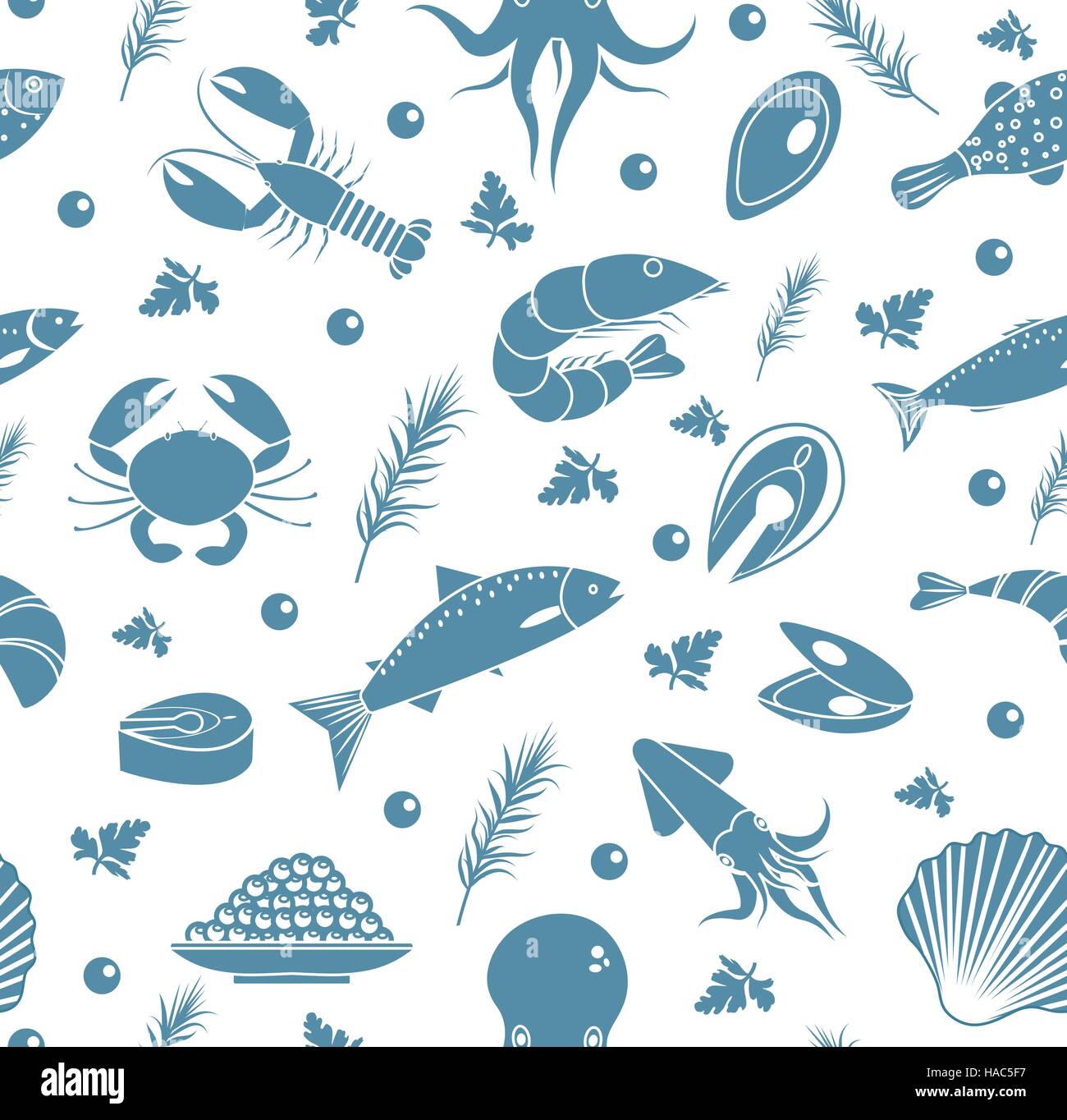 Seafood seamless pattern. Fish food endless background, texture ...