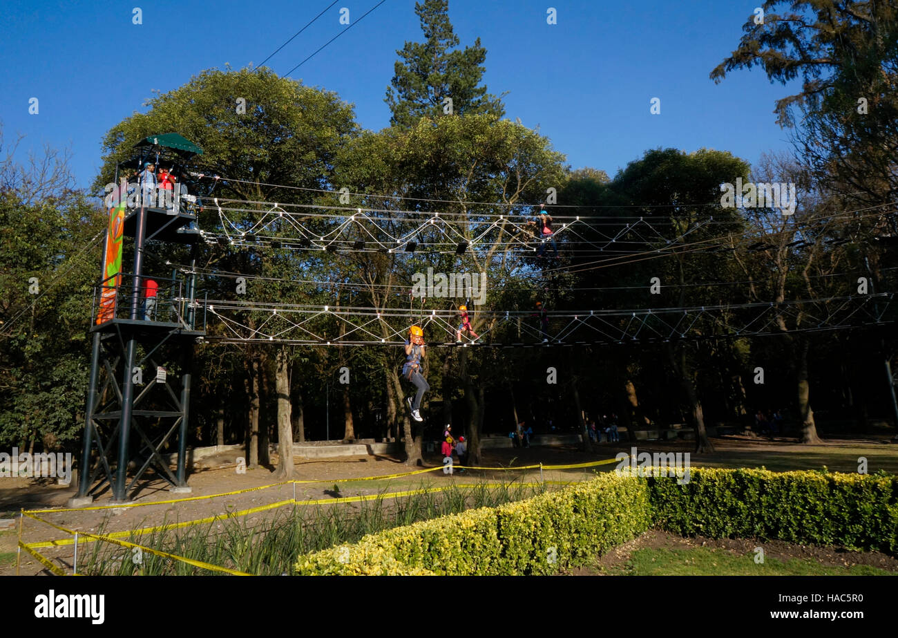Zip line activity in Chapultepec Park, Mexico City, Mexico Stock Photo ...