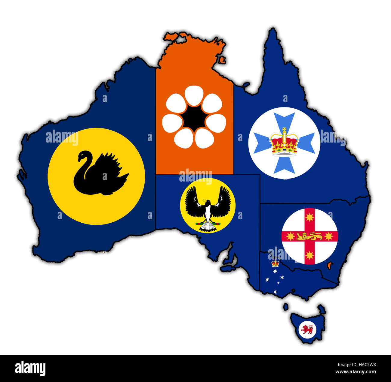 flags of territories on map of australia with administrative divisions ...