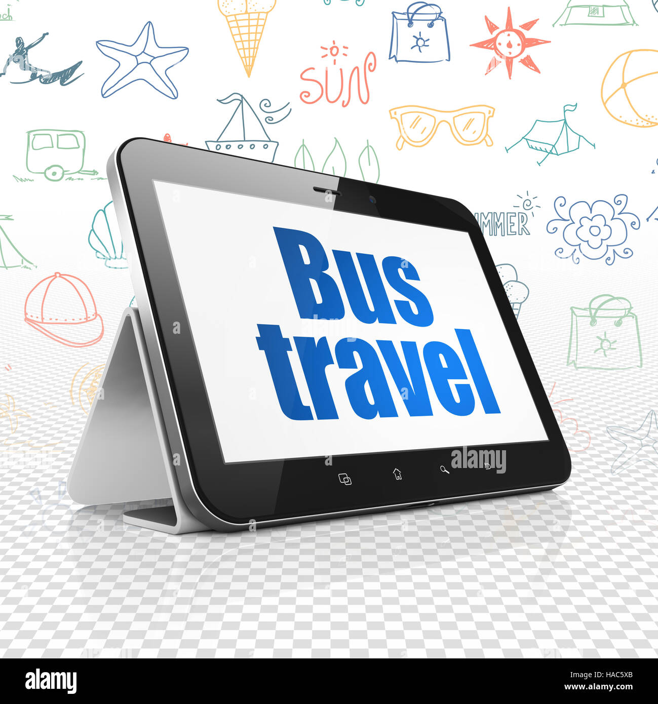 Tourism concept: Tablet Computer with Bus Travel on display Stock Photo ...