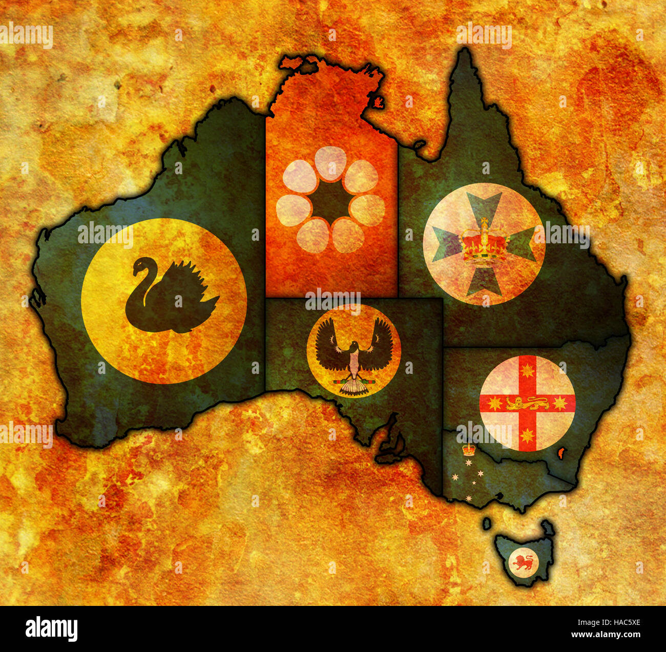 flags of territories on map of australia with administrative divisions ...