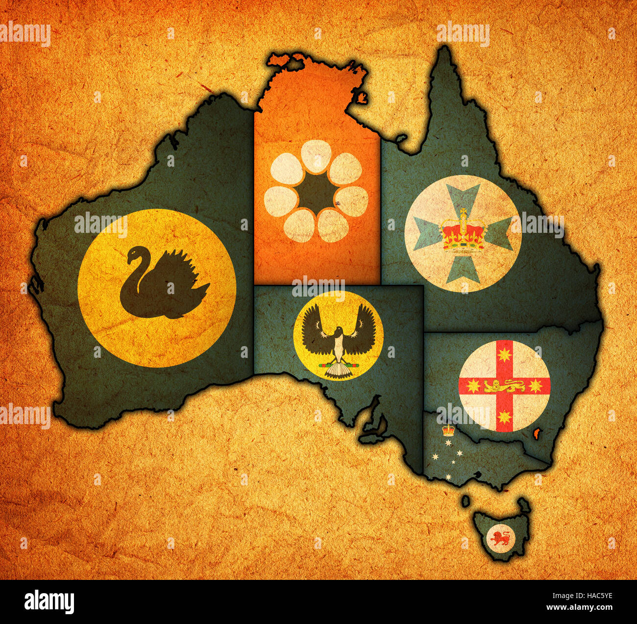 flags of territories on map of australia with administrative divisions ...