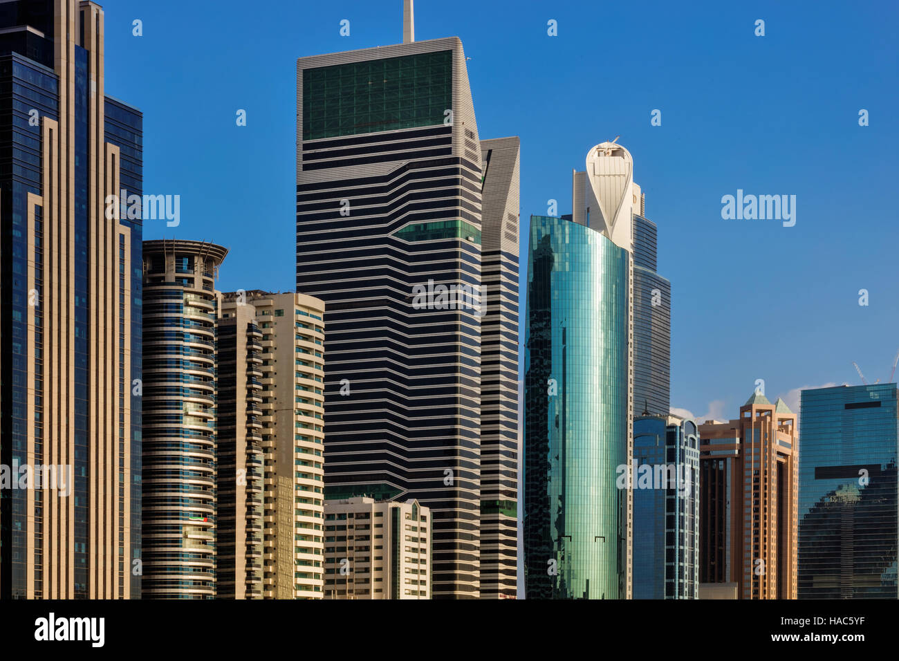 A daytime skyline view of the buildings on Sheikh Zayed Road showing ...
