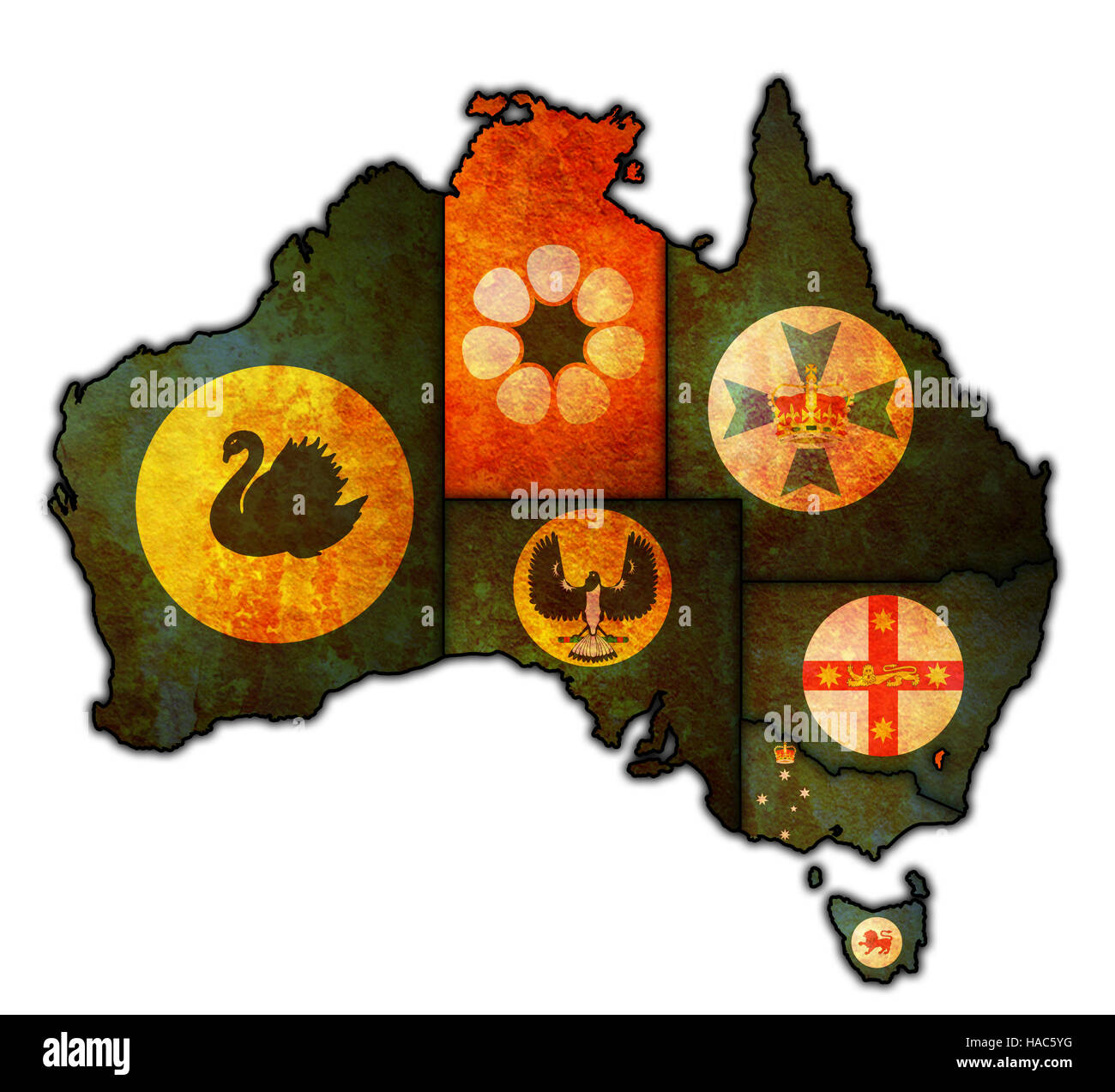 flags of territories on map of australia with administrative divisions ...