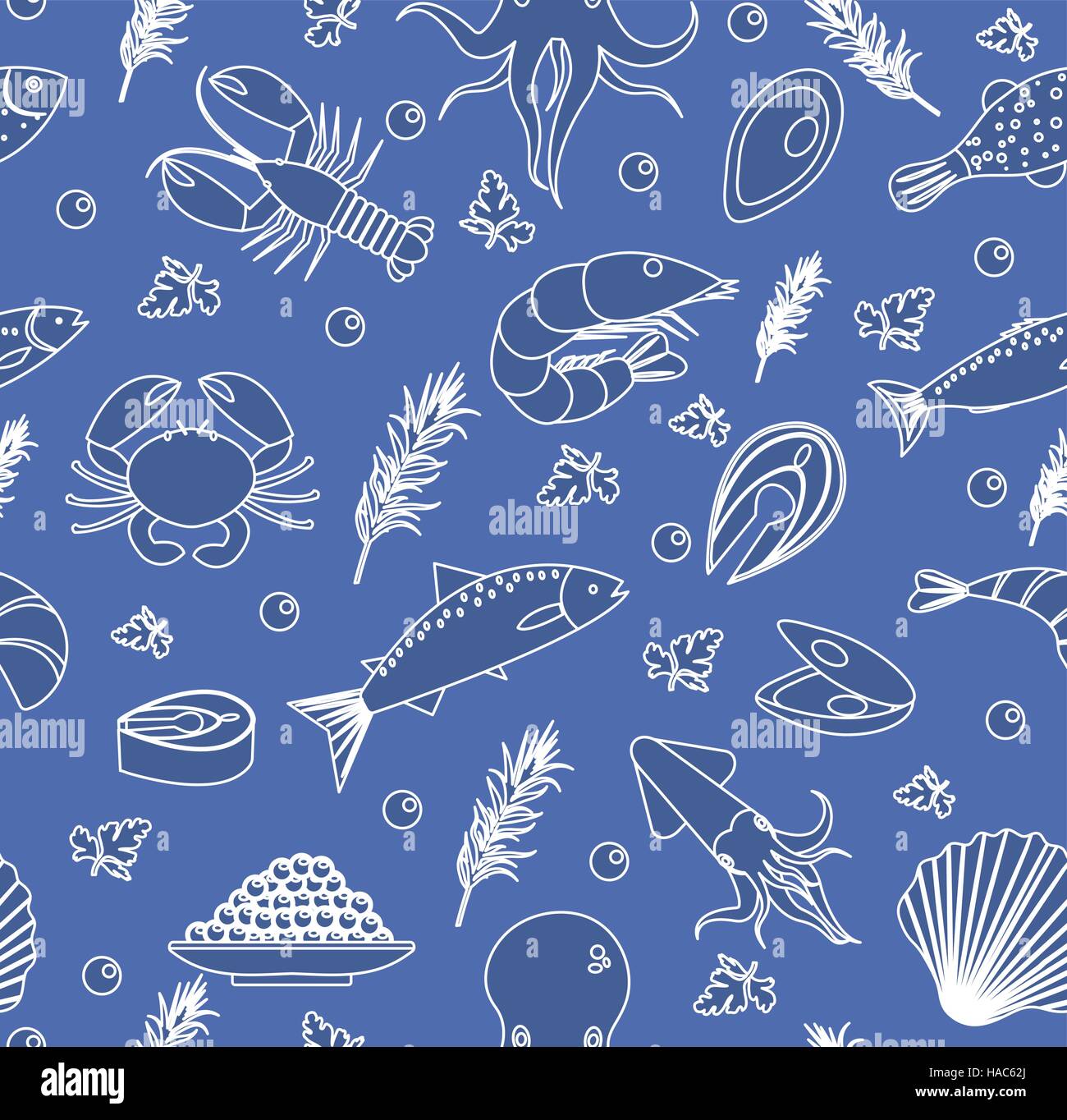 Seafood seamless pattern. Fish food endless background, texture. Hand ...