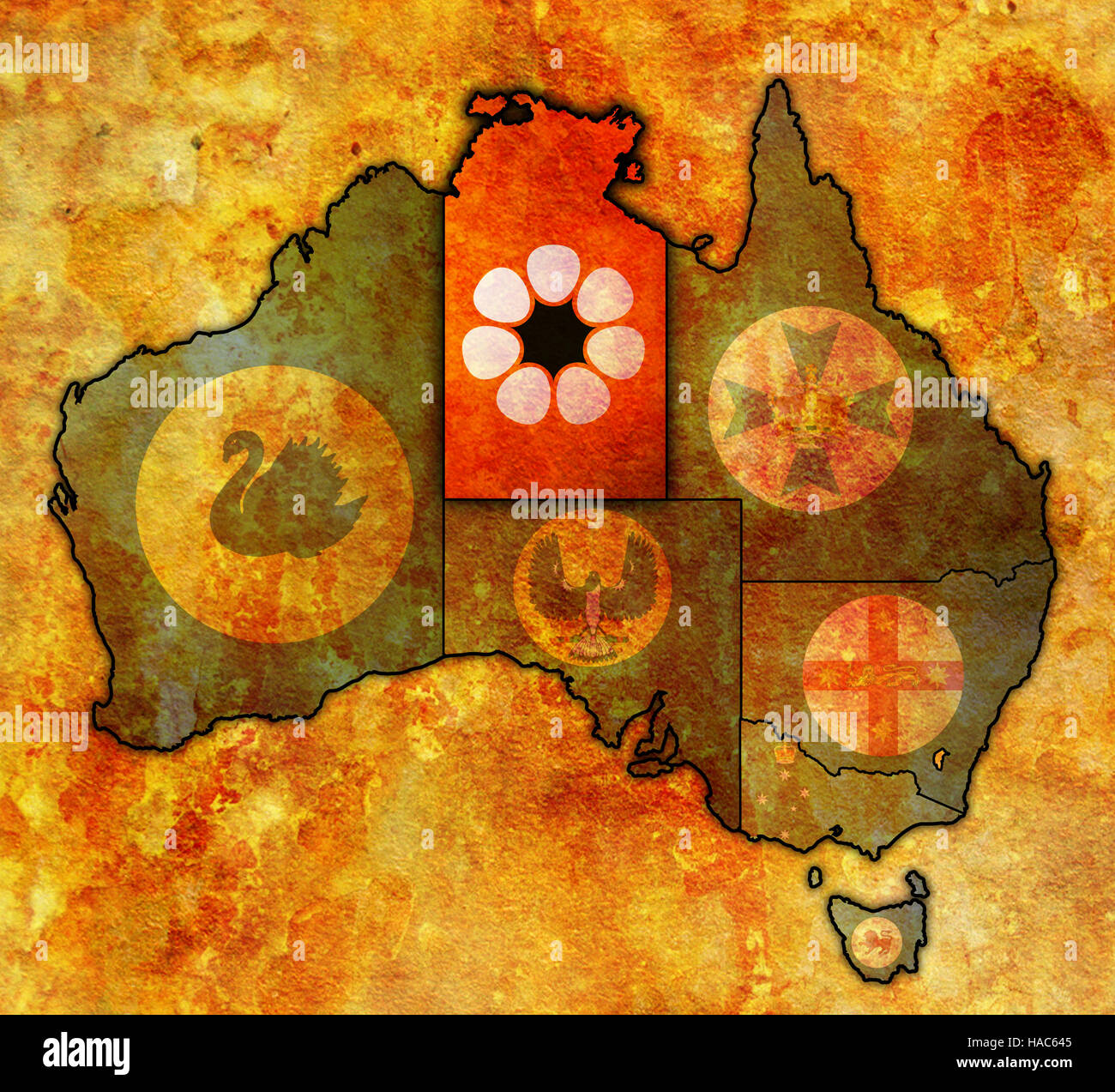 northern territory flag on map of australia with administrative ...