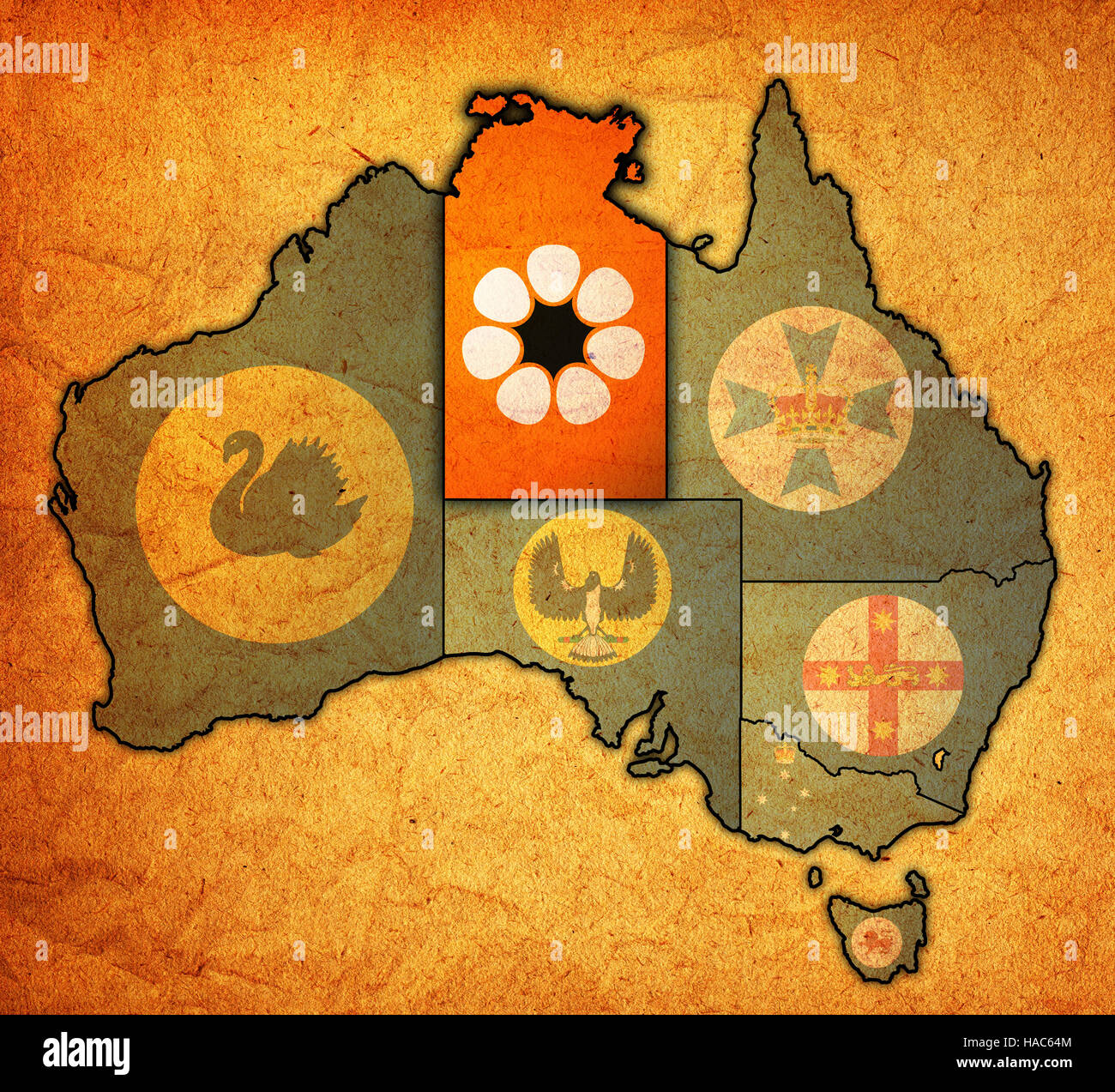 northern territory flag on map of australia with administrative ...
