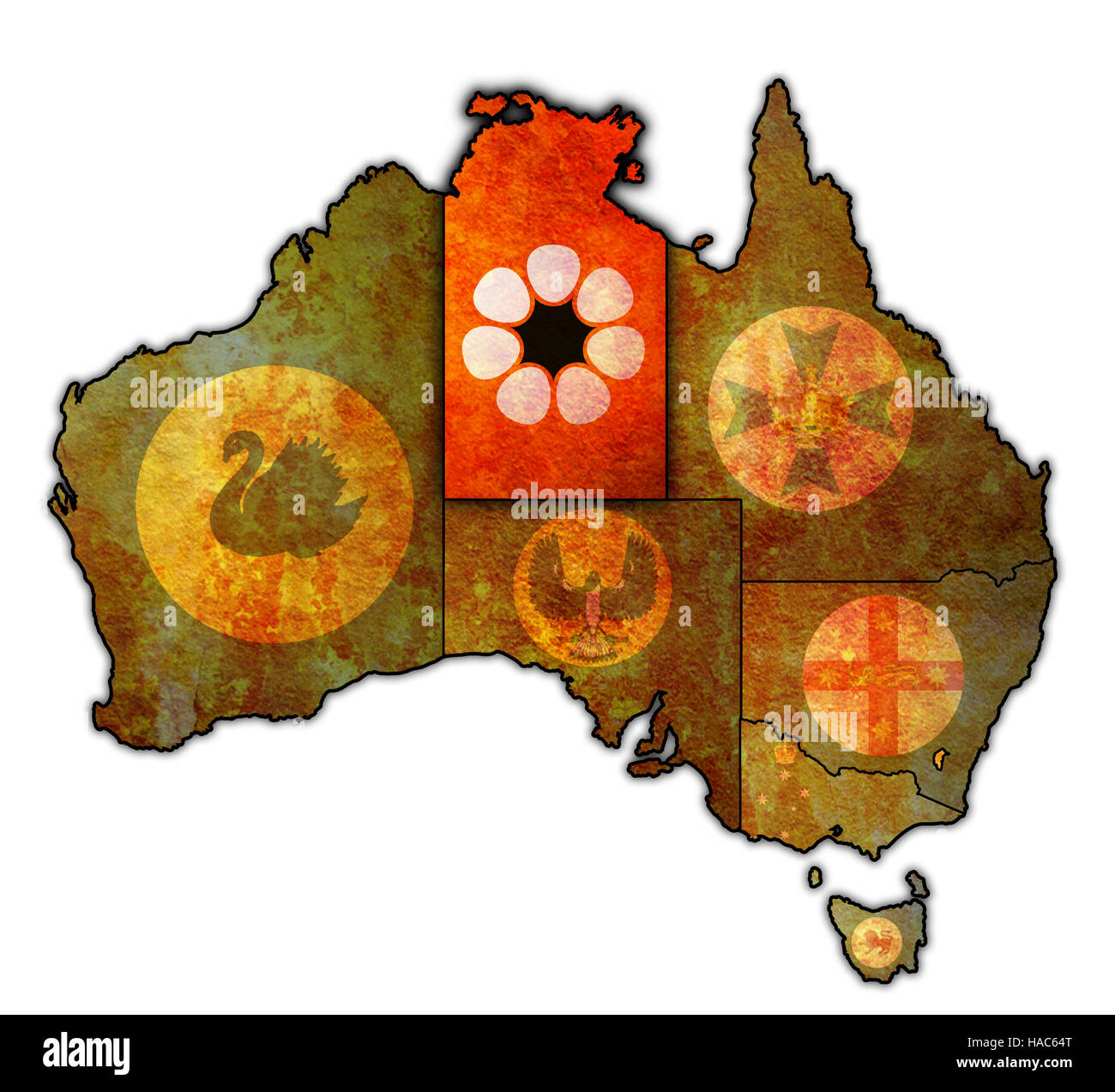 northern territory flag on map of australia with administrative ...