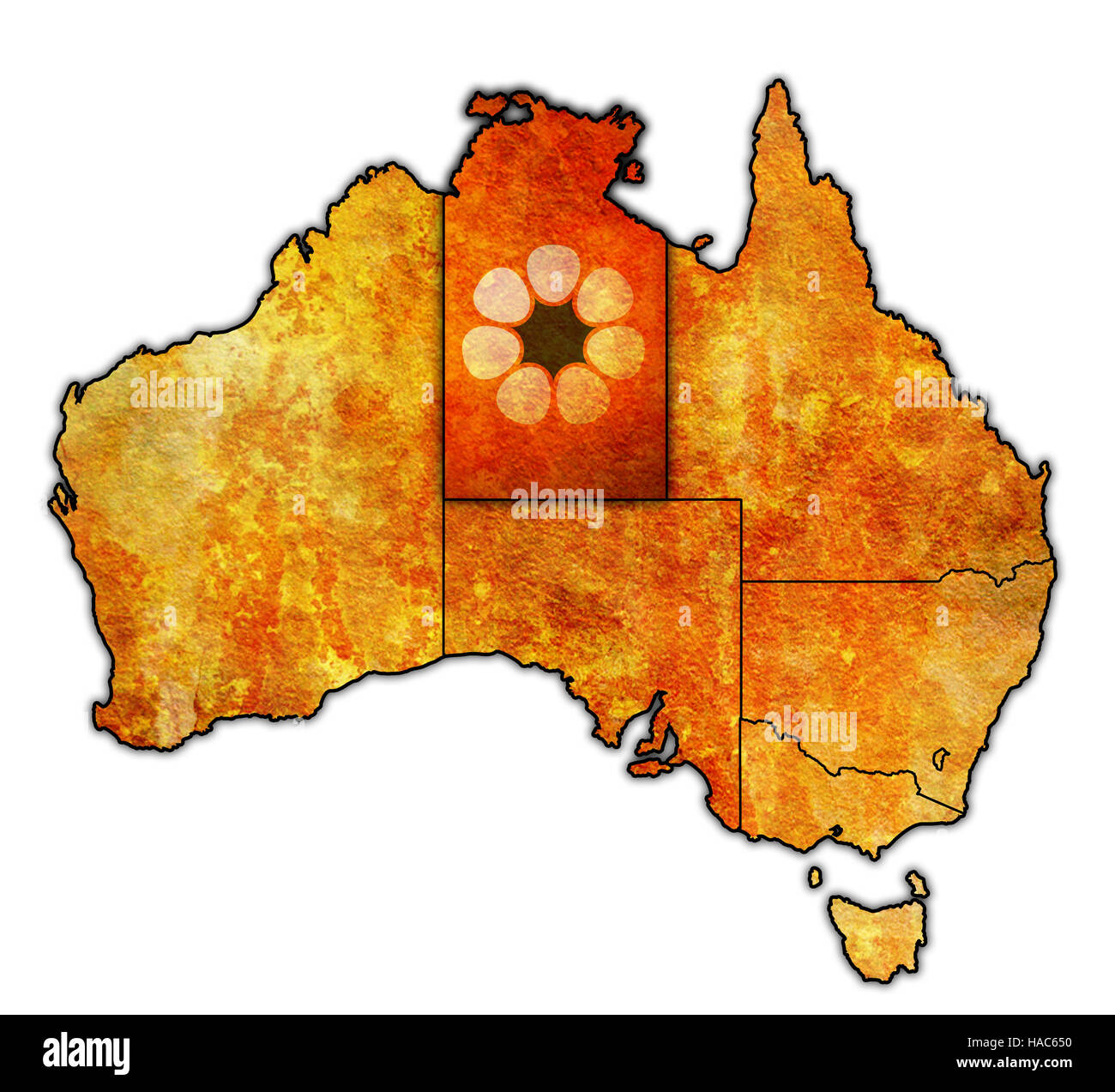northern territory flag on map of australia with administrative ...