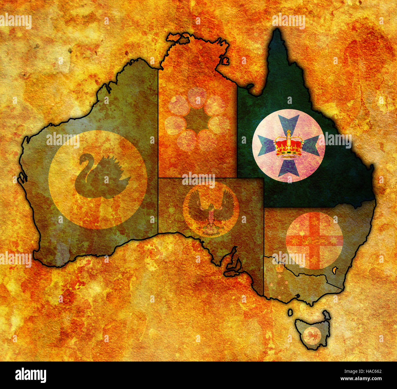 queensland flag on map of australia with administrative divisions Stock ...