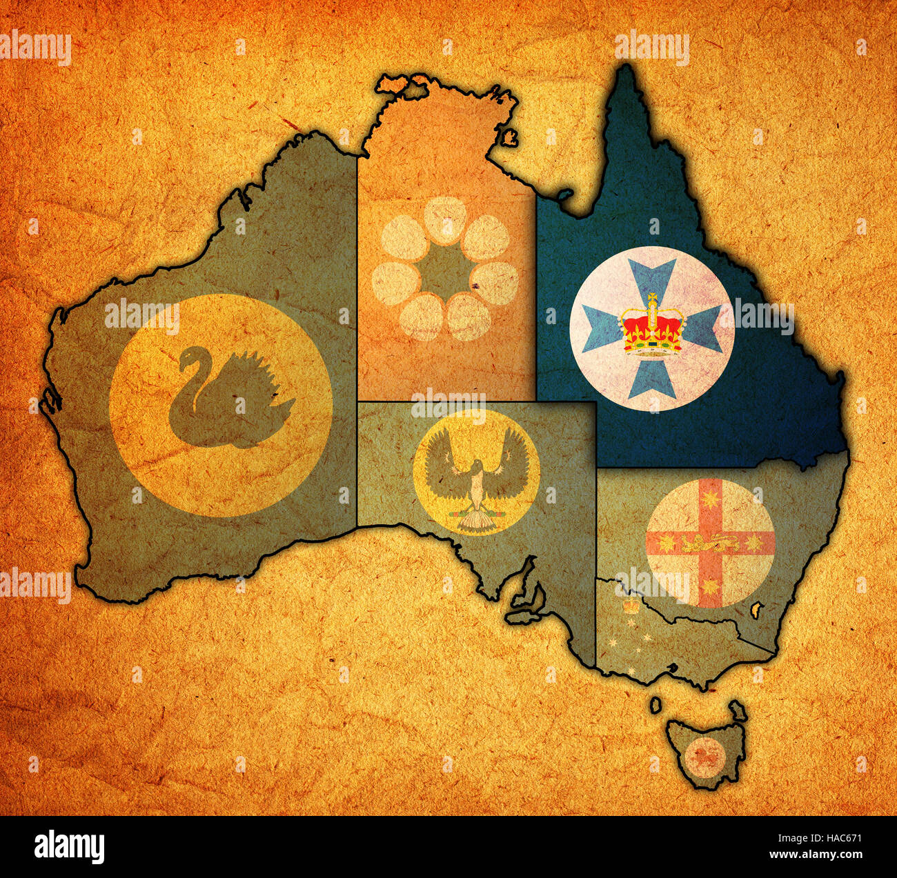 queensland flag on map of australia with administrative divisions Stock ...