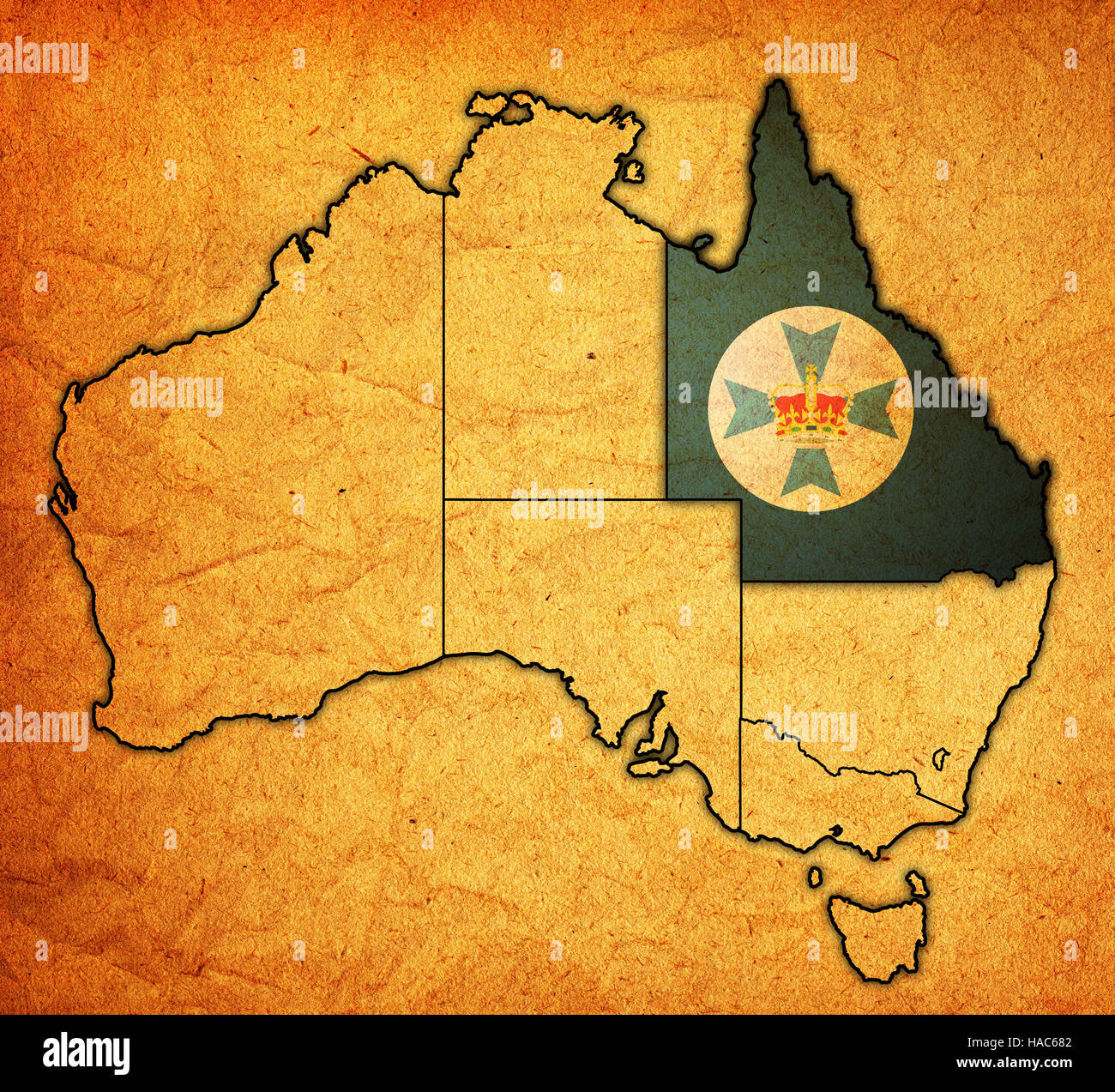 queensland flag on map of australia with administrative divisions Stock ...