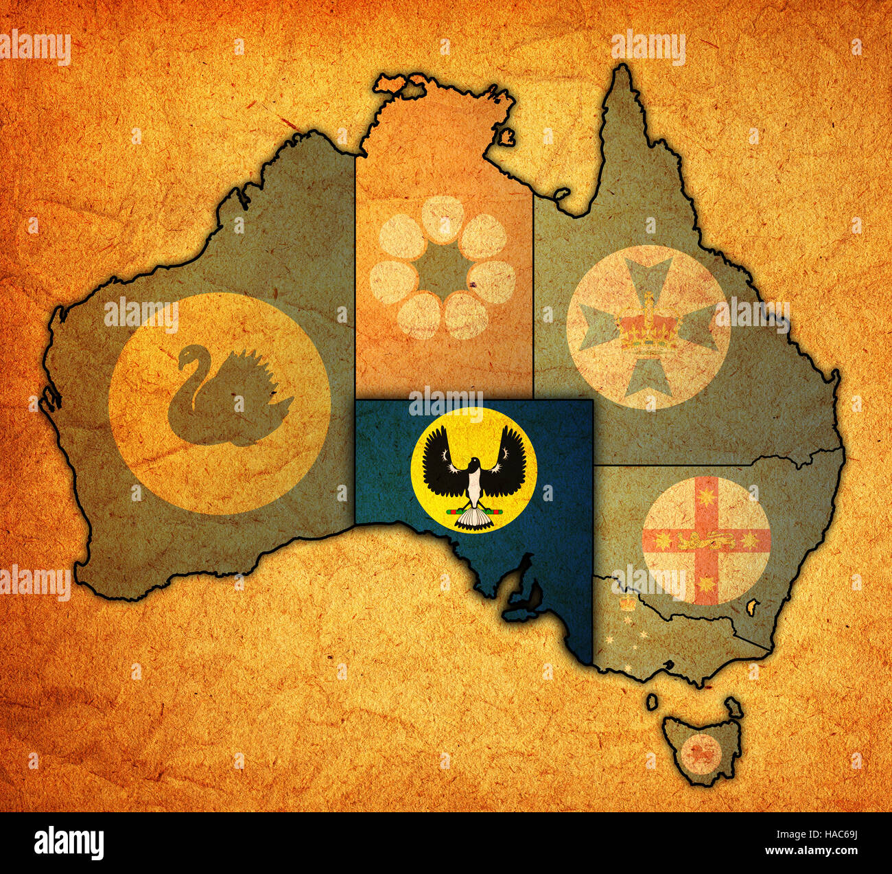 south australia flag on map of australia with administrative divisions ...