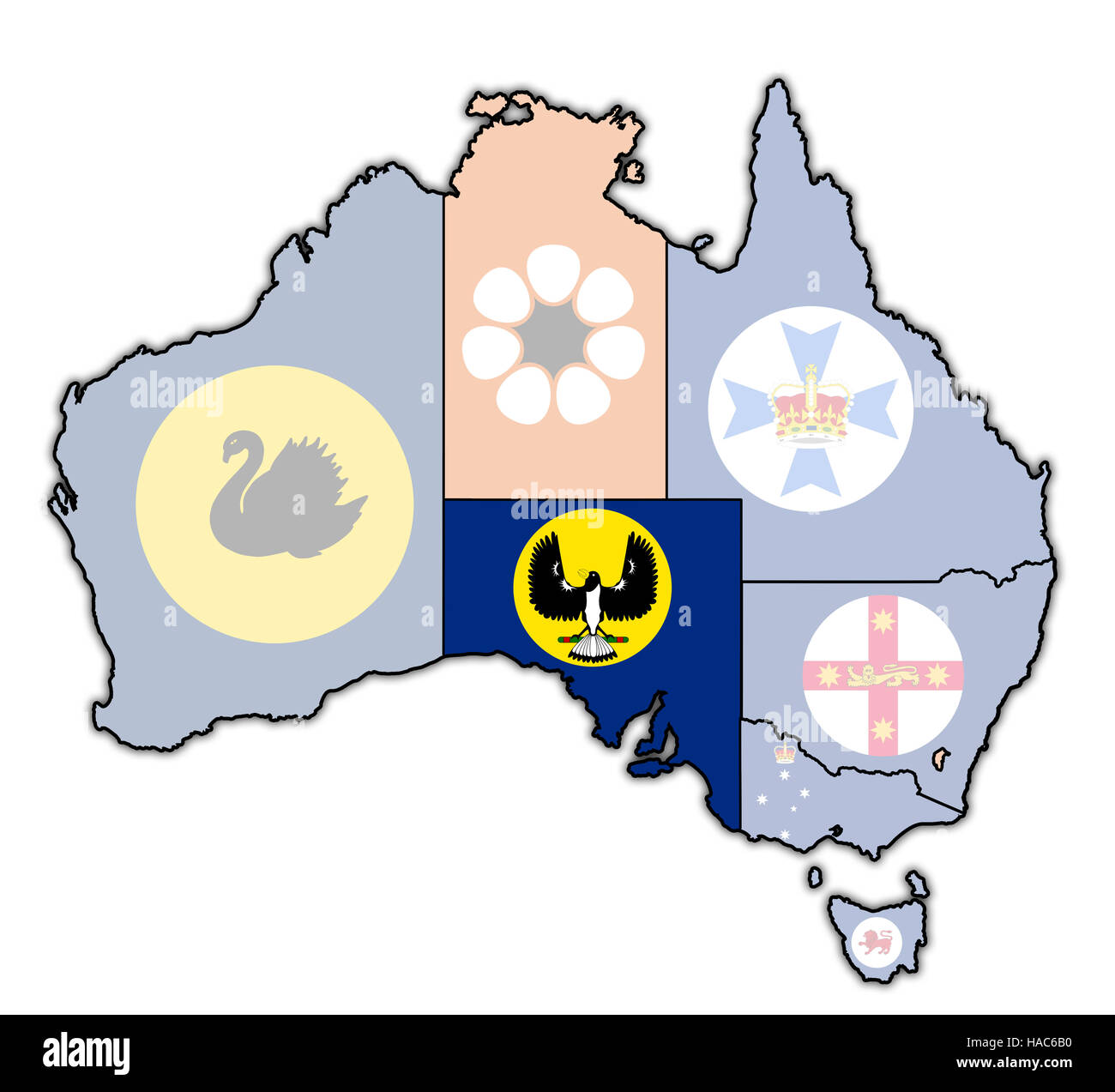 south australia flag on map of australia with administrative divisions ...