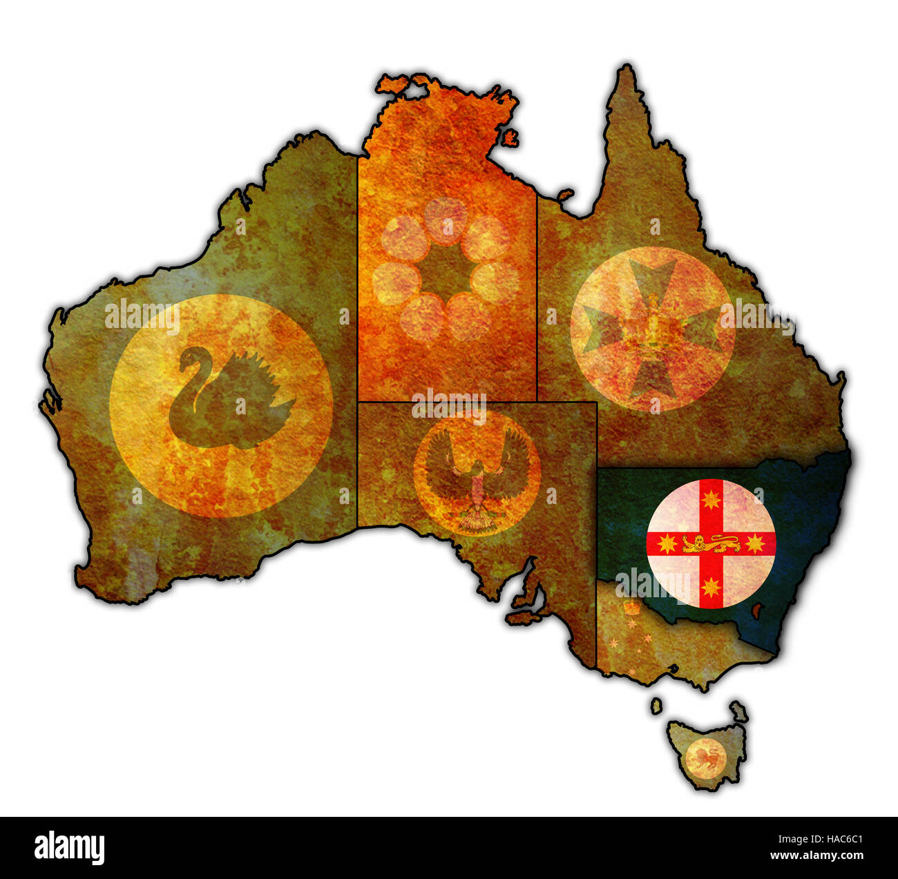 new south wales flag on map of australia with administrative divisions ...