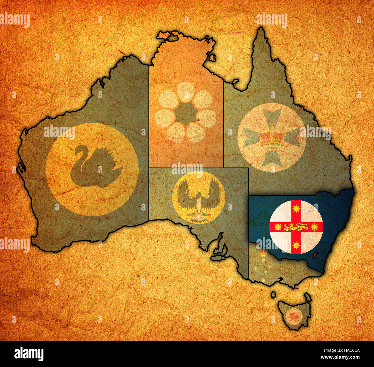 new south wales flag on map of australia with administrative divisions ...