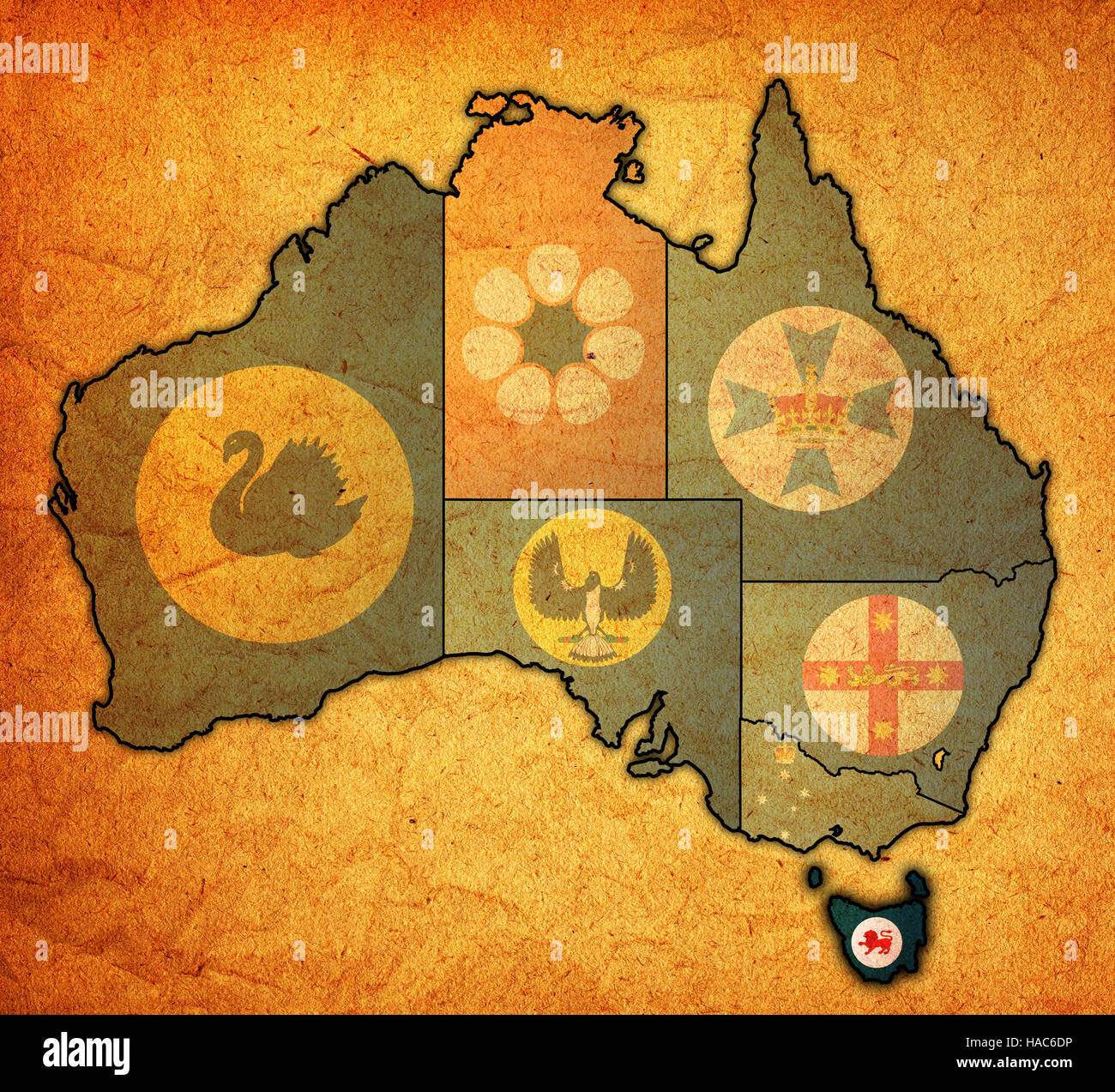 tasmania flag on map of australia with administrative divisions Stock ...