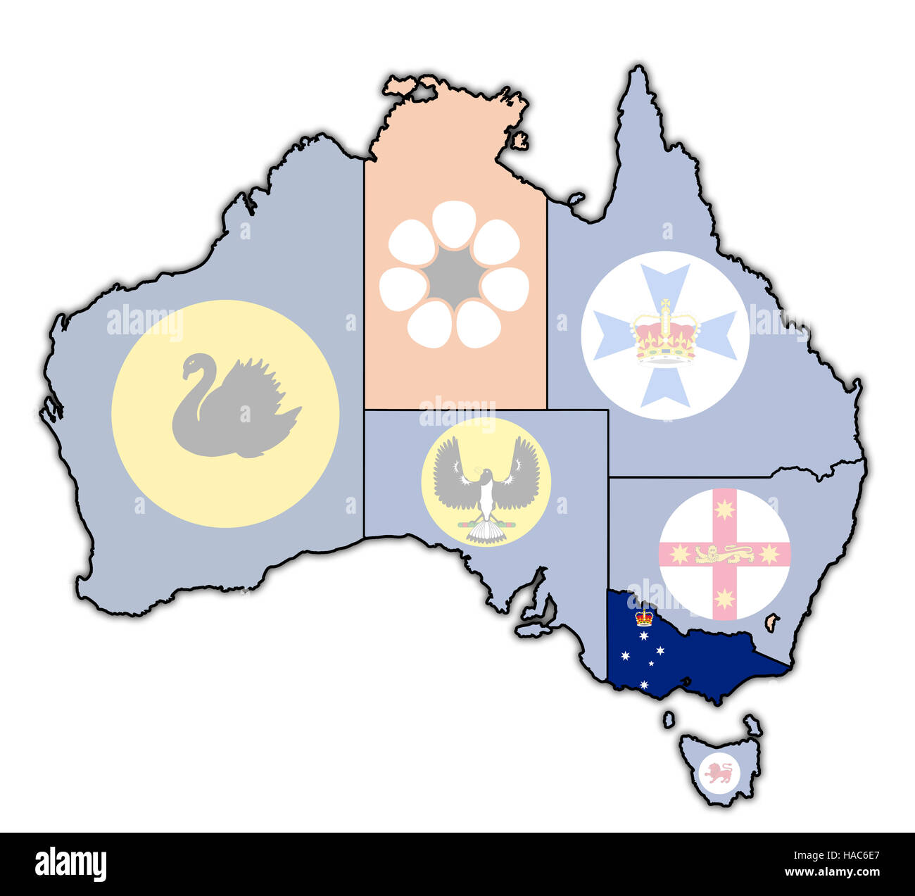 victoria flag on map of australia with administrative divisions Stock ...