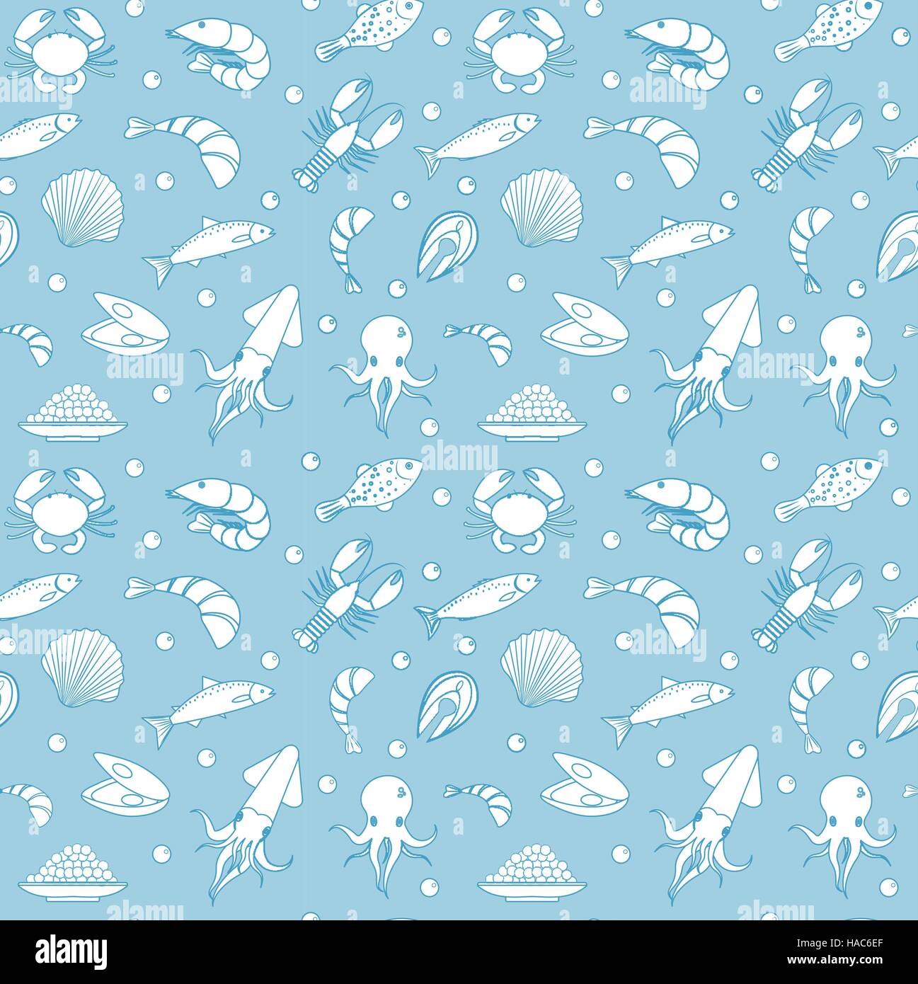 Sea life seamless pattern. Underwater endless background, texture. Hand ...