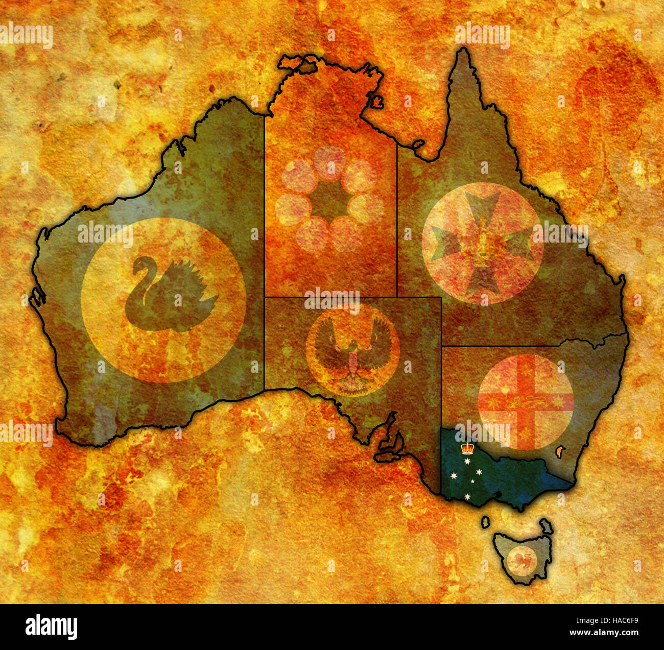 victoria flag on map of australia with administrative divisions Stock ...