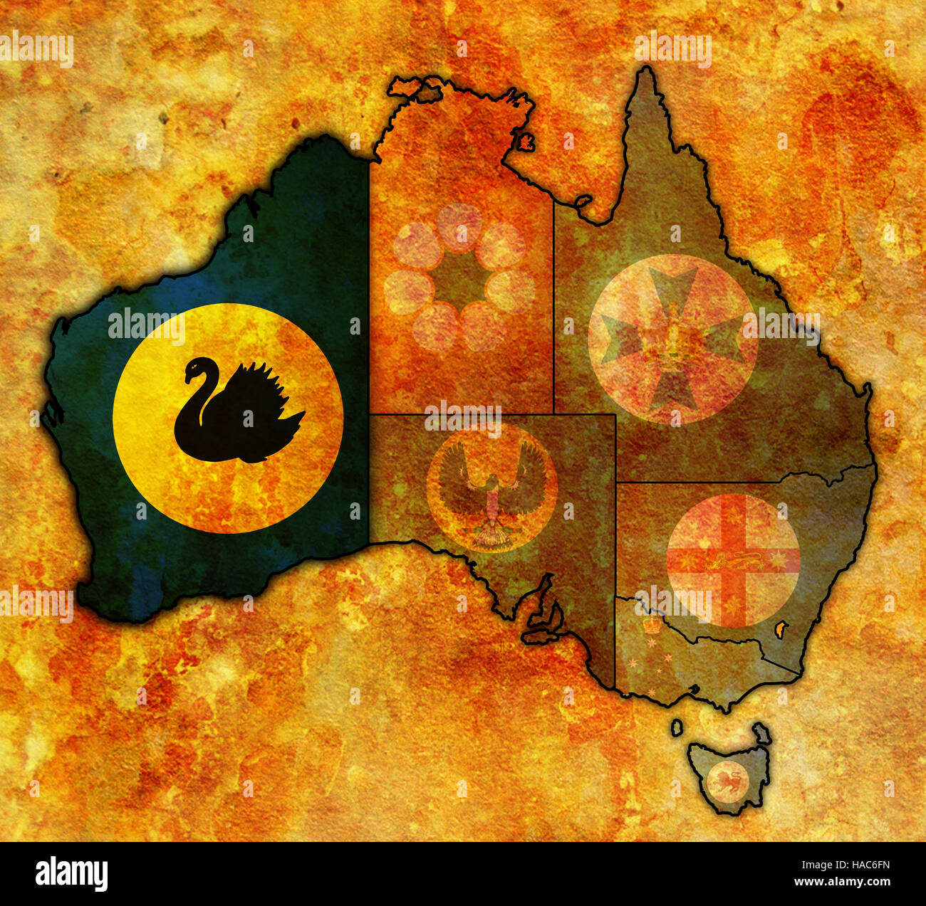 western australia flag on map of australia with administrative ...