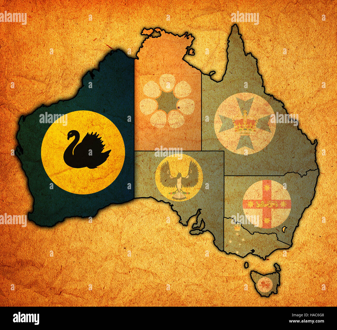 western australia flag on map of australia with administrative ...