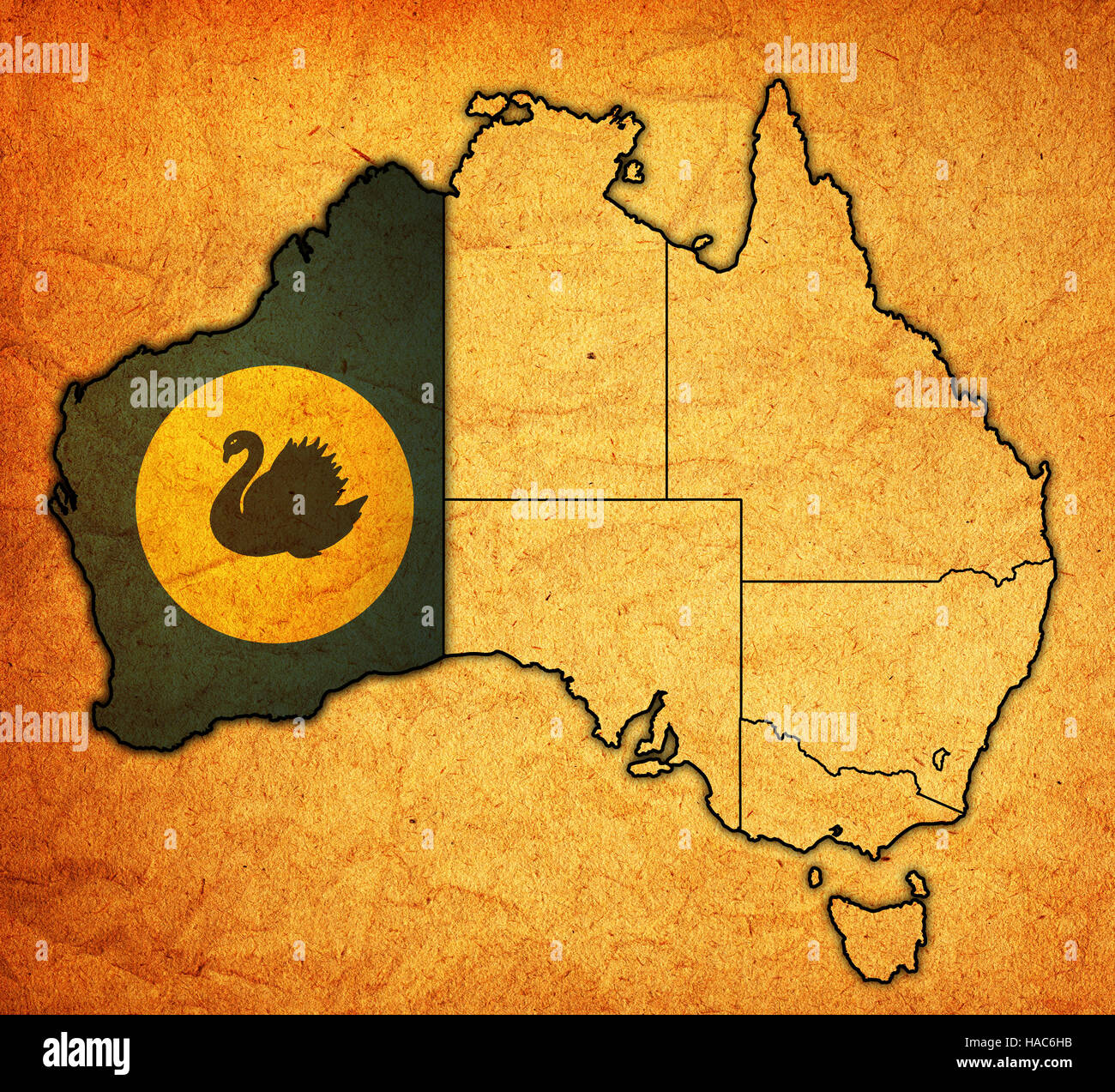 western australia flag on map of australia with administrative ...
