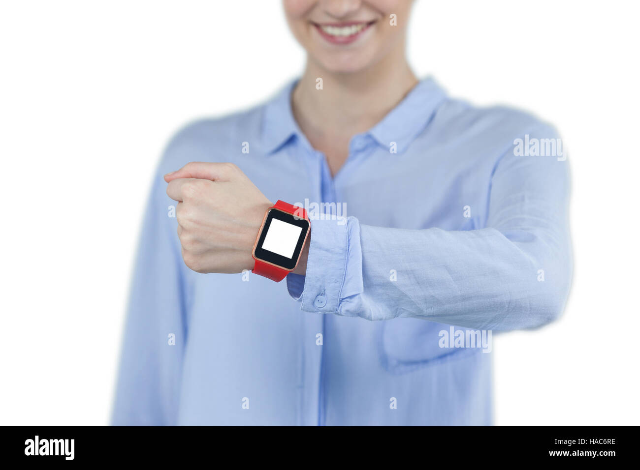 Businesswoman wearing smartwatch Stock Photo - Alamy