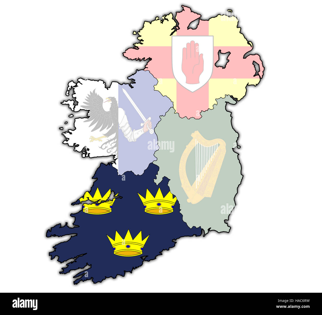 munster with borders and flags of provinces on map of ireland Stock ...