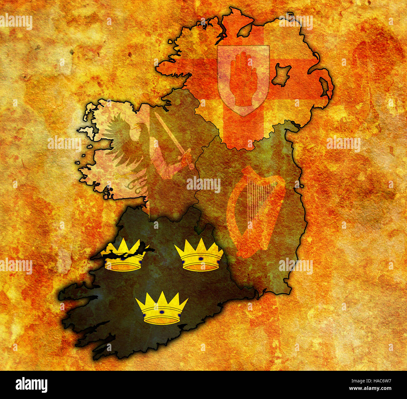 munster with borders and flags of provinces on map of ireland Stock ...