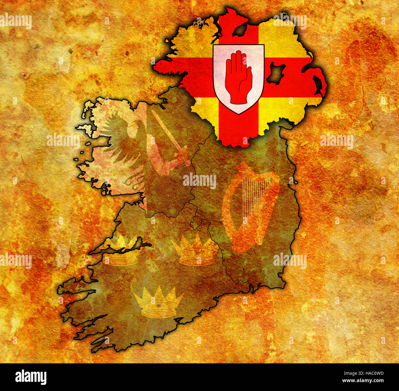 ulster with borders and flags of provinces on map of ireland Stock ...