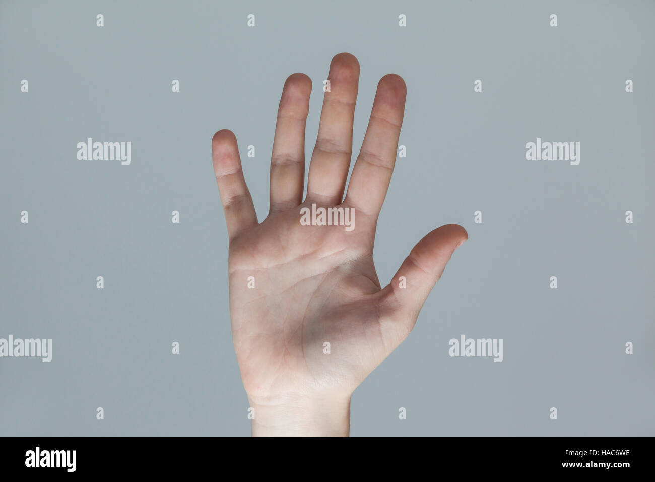 Hand of a woman touching an invisible screen Stock Photo - Alamy