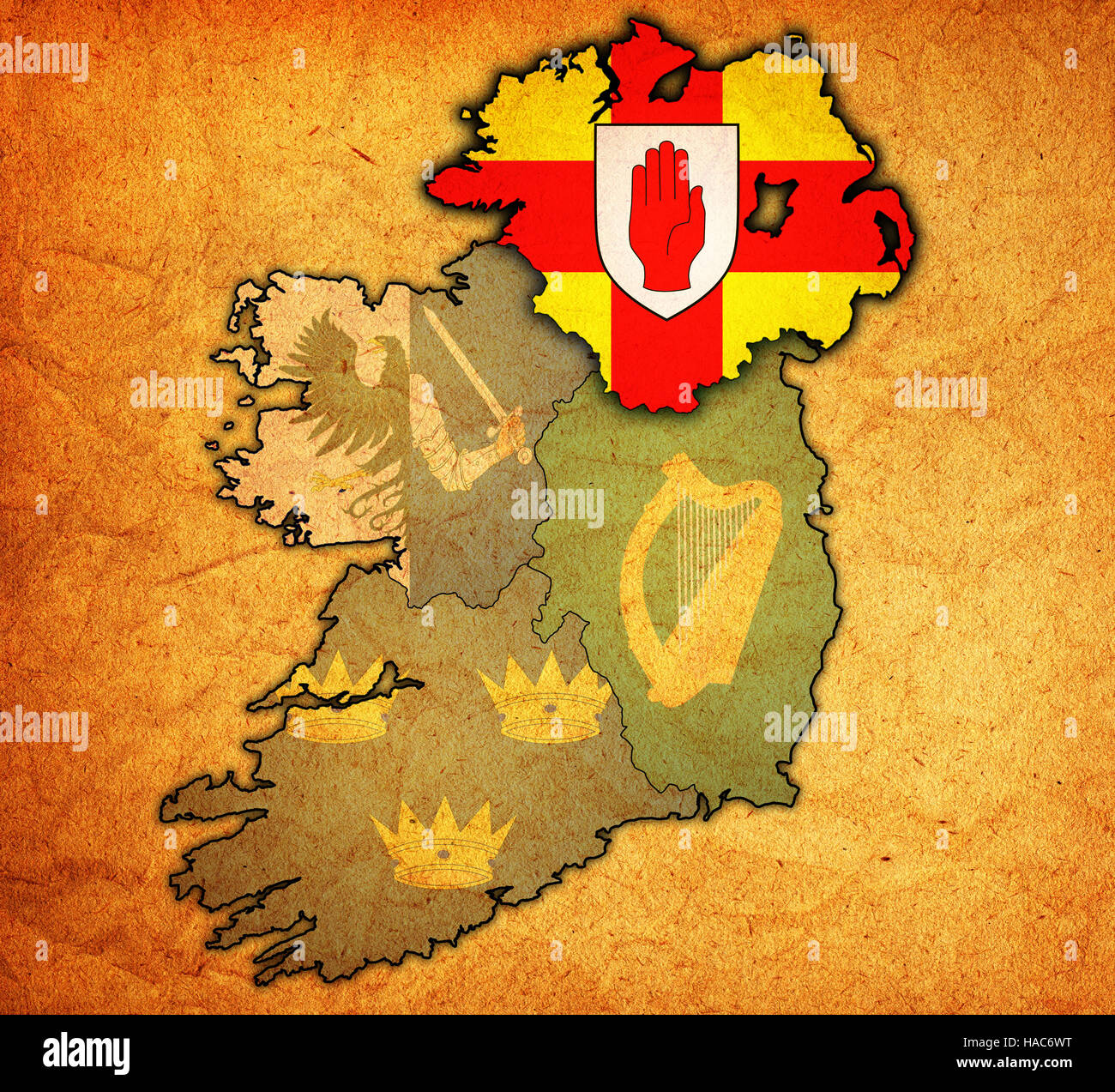ulster with borders and flags of provinces on map of ireland Stock ...