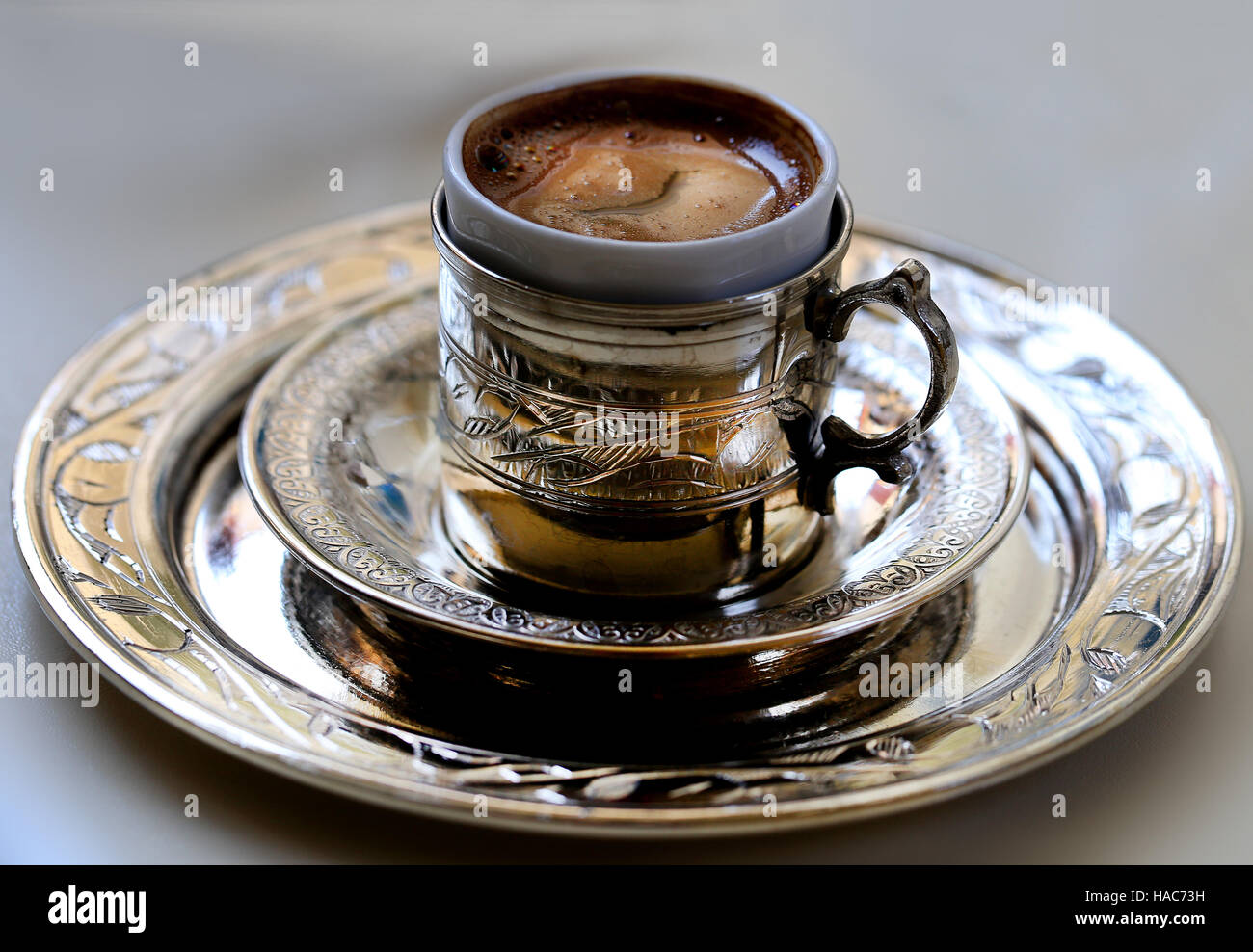 Photo macro wonderful Turkish coffee in a cafe Stock Photo - Alamy