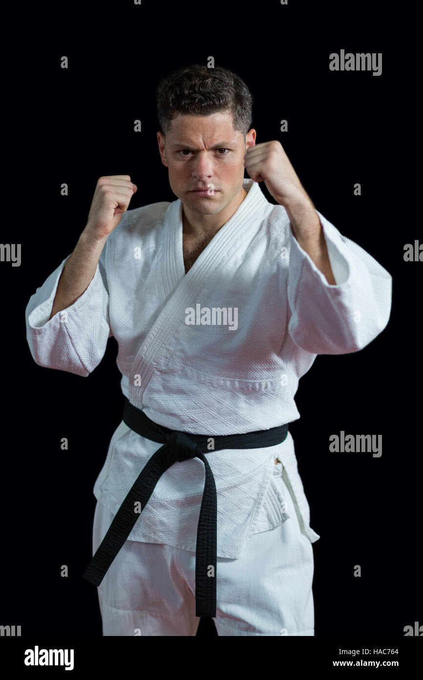 Karate player performing karate stance Stock Photo - Alamy