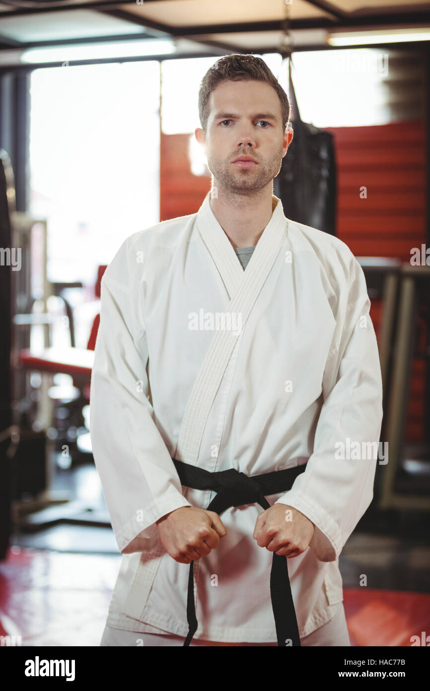 Karate player performing karate stance Stock Photo - Alamy