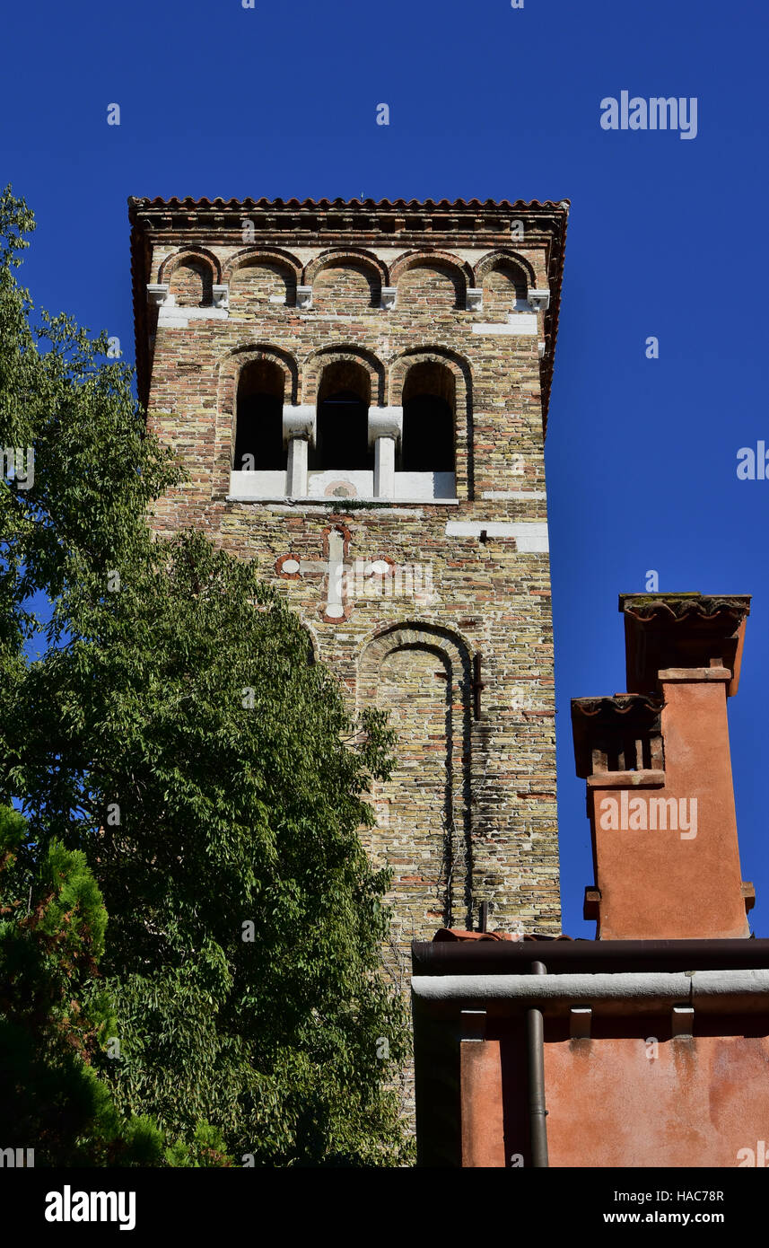 Saint Zechariah beautiful medieval bell tower and old chimney in Venice ...