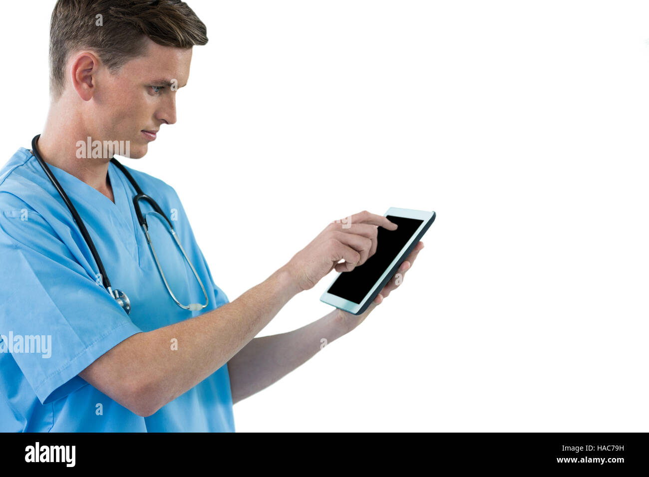 Male nurse using digital tablet Stock Photo - Alamy