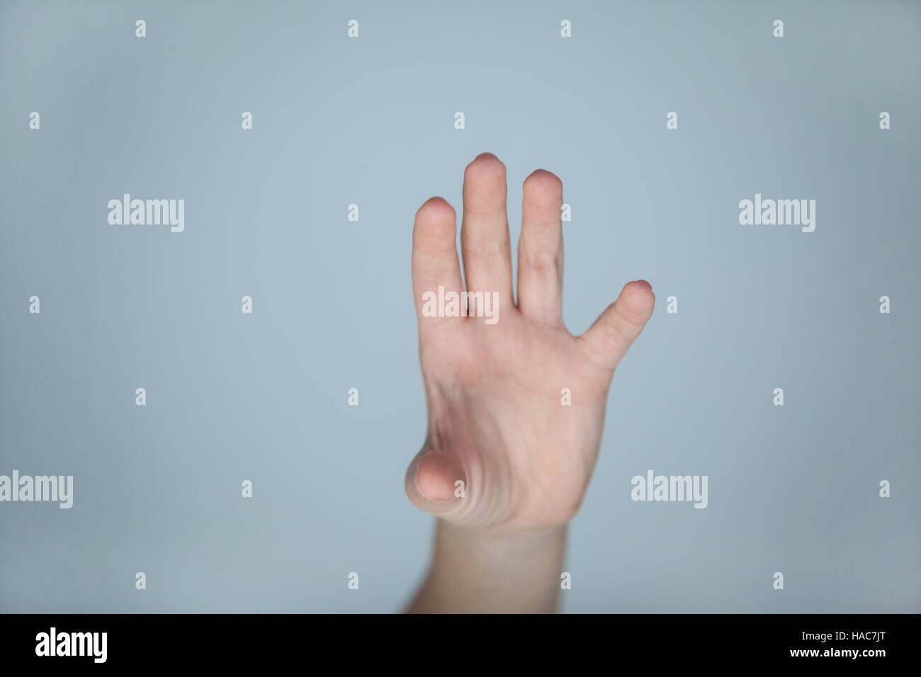 Hand of a woman touching an invisible screen Stock Photo - Alamy