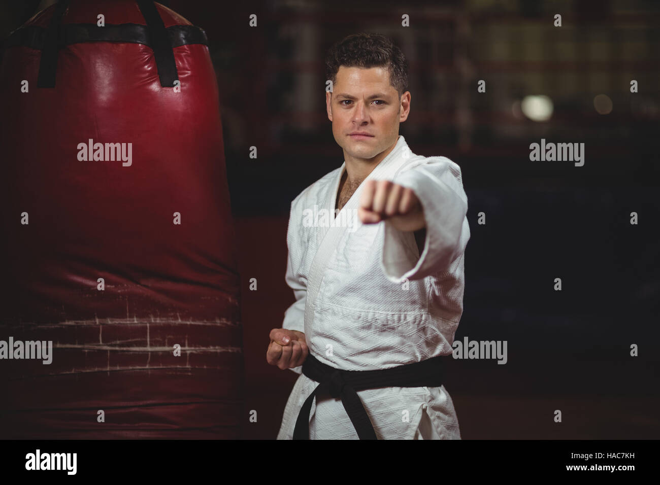 Karate player practicing Stock Photo - Alamy