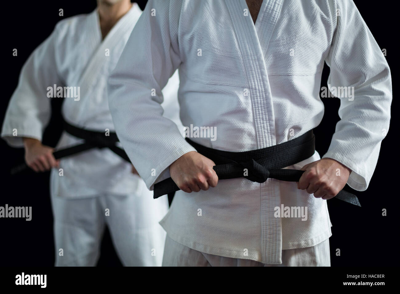 Two karate fighters performing karate stance Stock Photo - Alamy